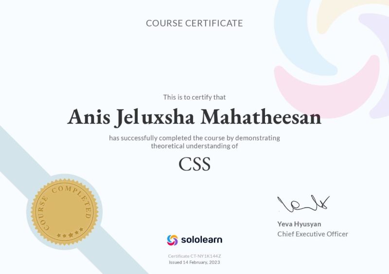 Anis jeluxsha Mahatheesan on LinkedIn: Successfully completed CSS Anis jeluxsha Mahatheesan on LinkedIn: Successfully completed CSS