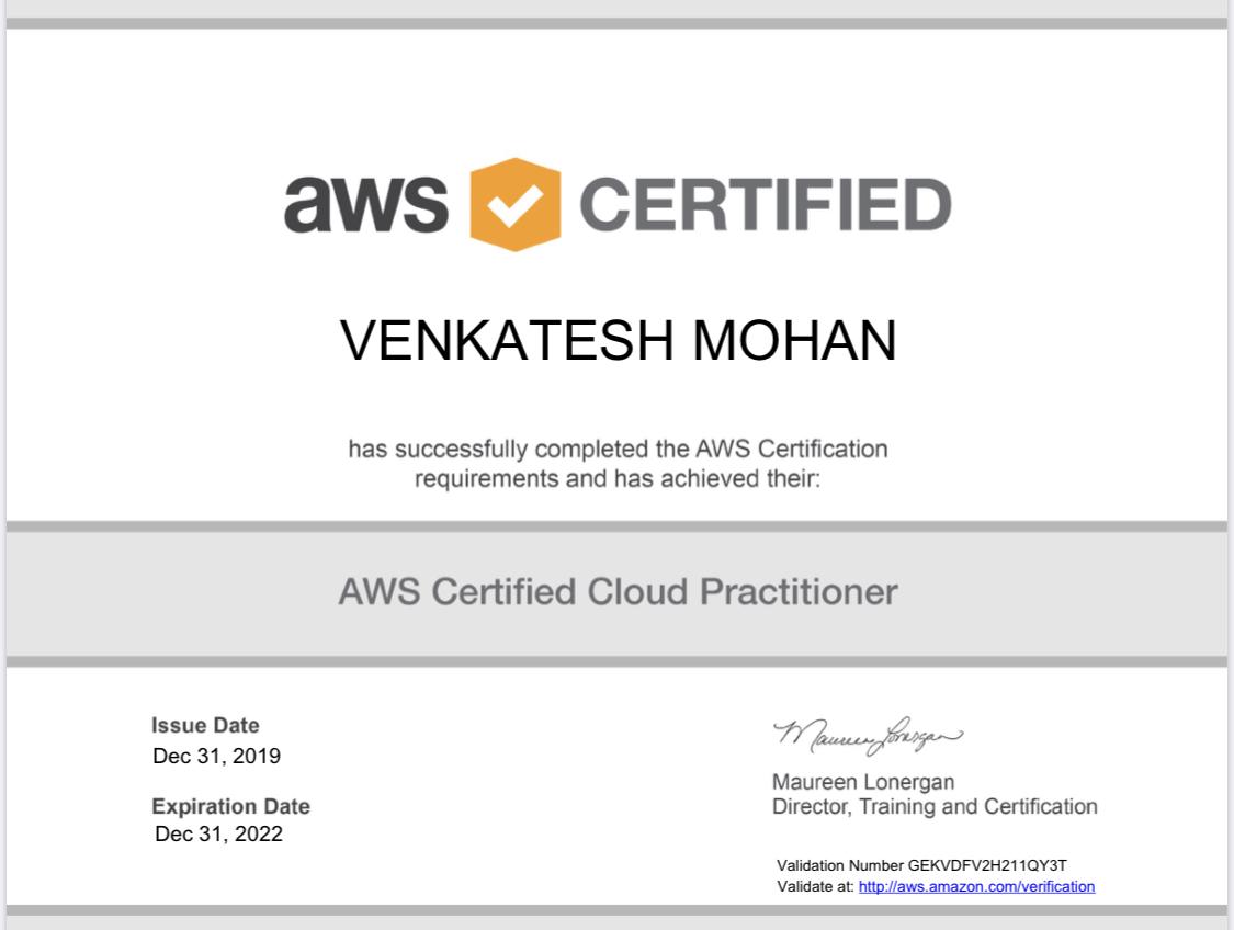 Venkatesh Mohan on LinkedIn: #awscertified #cloudpractitioner Venkatesh Mohan on LinkedIn: #awscertified #cloudpractitioner