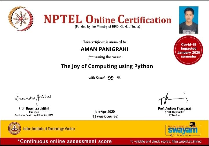 Aman Panigrahi on LinkedIn: #nptel #python #joc Aman Panigrahi on LinkedIn: #nptel #python #joc