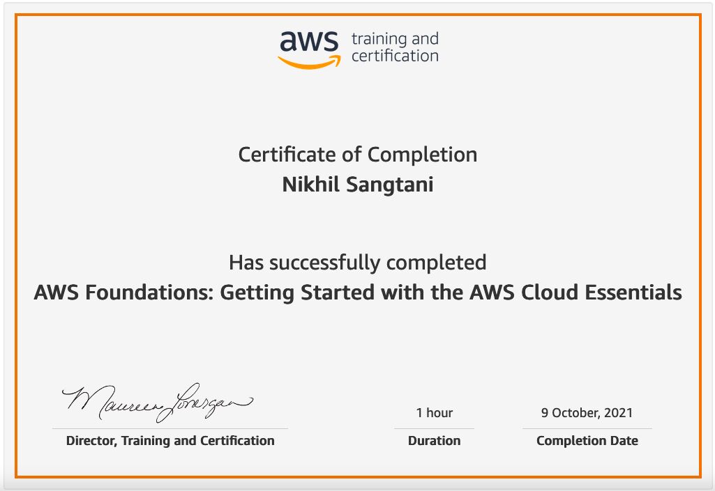 Nikhil Sangtani on LinkedIn: Completed AWS Foundations: Getting Started ... Nikhil Sangtani on LinkedIn: Completed AWS Foundations: Getting Started ...