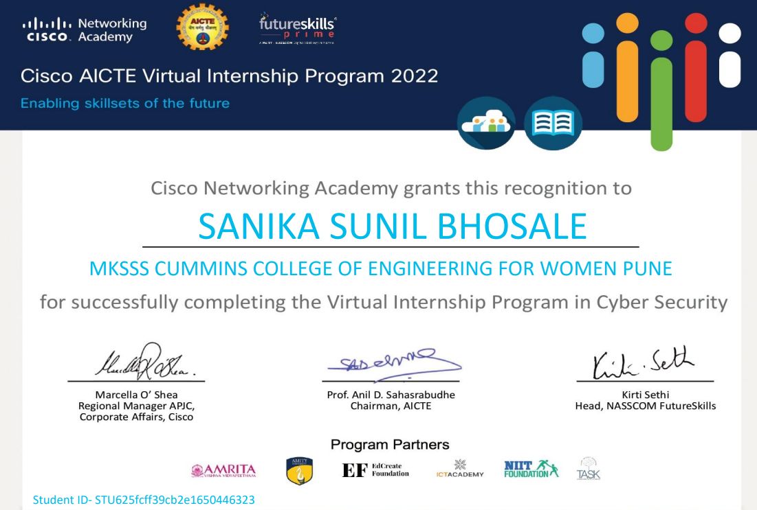 Sanika Bhosale on LinkedIn: Cisco AICTE Virtual Internship Program 2022 Sanika Bhosale on LinkedIn: Cisco AICTE Virtual Internship Program 2022