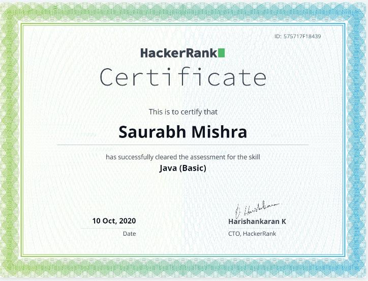 Saurabh Mishra on LinkedIn: #hackerrank #java #placements Saurabh Mishra on LinkedIn: #hackerrank #java #placements