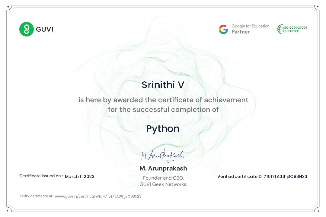 Srinithi V on LinkedIn: #python #pythonprogramming #programming #guvi # ... Srinithi V on LinkedIn: #python #pythonprogramming #programming #guvi # ...