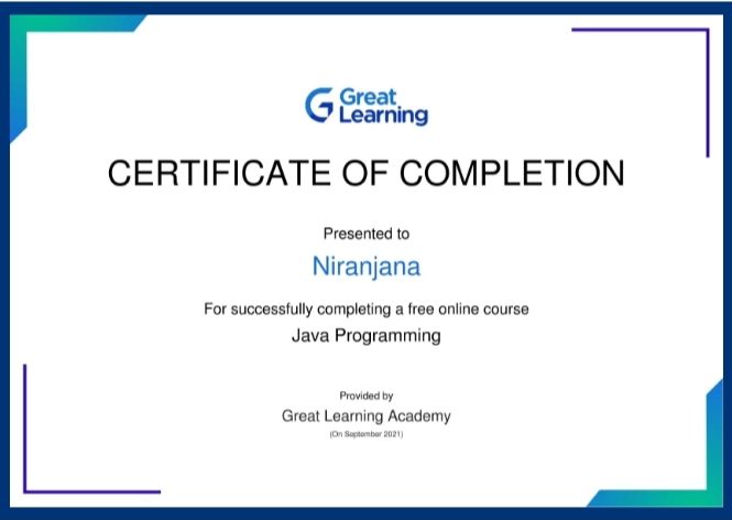 Niranjana S on LinkedIn: #java #certificate Niranjana S on LinkedIn: #java #certificate