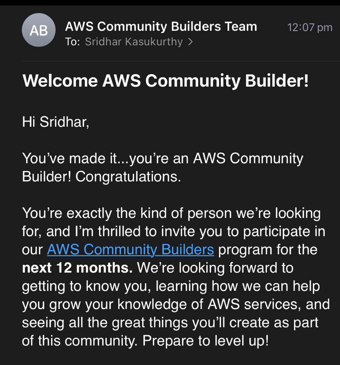 Sridhar Kasukurthy on LinkedIn: #aws #community #communitybuilder Sridhar Kasukurthy on LinkedIn: #aws #community #communitybuilder