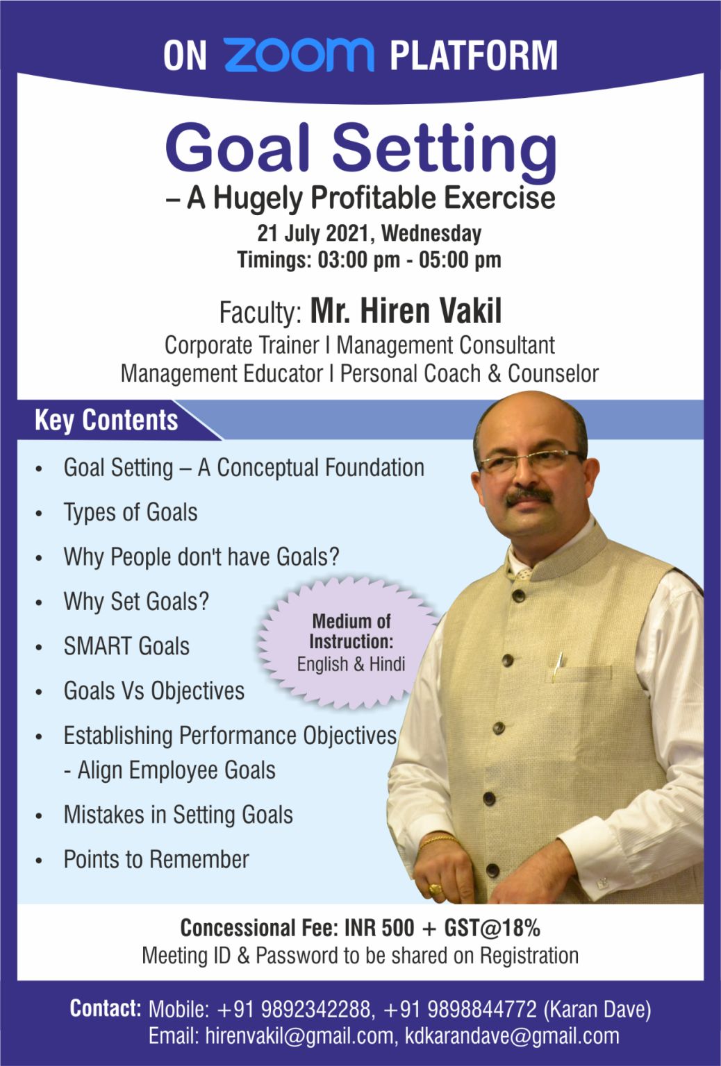 Hiren Vakil on LinkedIn: Webinar on 'Goal Setting - A Hugely Profitable ... Hiren Vakil on LinkedIn: Webinar on 'Goal Setting - A Hugely Profitable ...