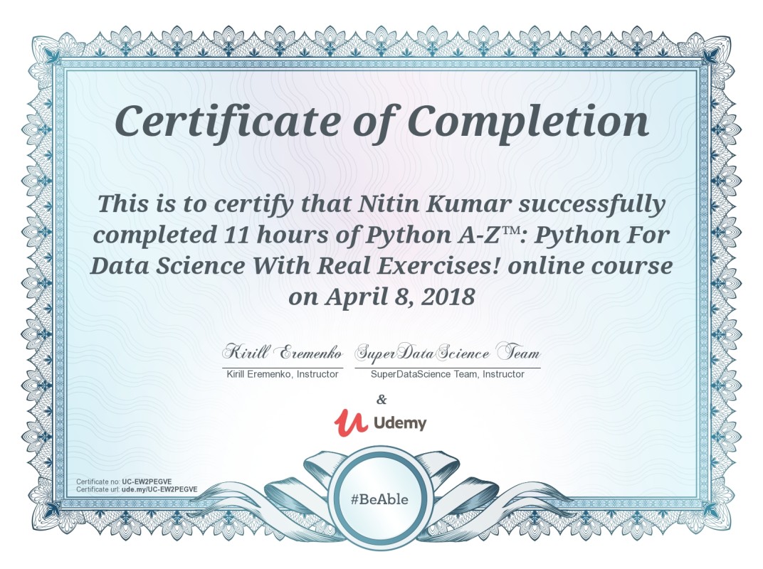 Nitin Kumar on LinkedIn: Completion certificate for Python A-Z™: Python ... Nitin Kumar on LinkedIn: Completion certificate for Python A-Z™: Python ...