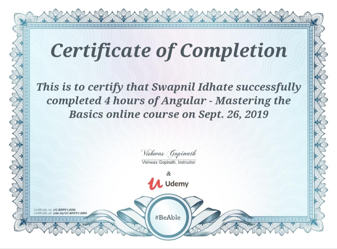 Swapnil Idhate on LinkedIn: Certificate Of Completion Angular Swapnil Idhate on LinkedIn: Certificate Of Completion Angular