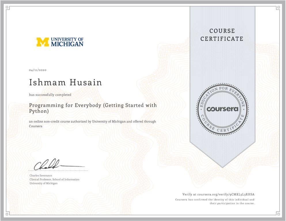Ishmam Husain on LinkedIn: #coursera #python Ishmam Husain on LinkedIn: #coursera #python