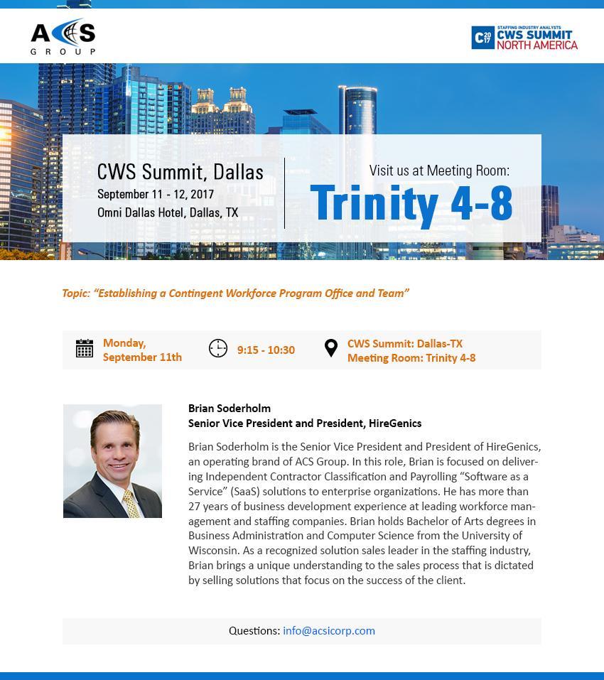 Brian Soderholm on LinkedIn: Looking forward to seeing everyone at CWS ... Brian Soderholm on LinkedIn: Looking forward to seeing everyone at CWS ...