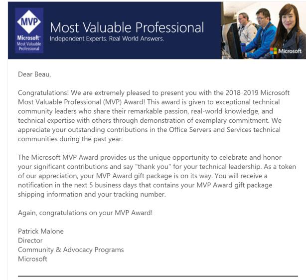 Beau Cameron on LinkedIn: Extremely honored to be awarded the Microsoft ... Beau Cameron on LinkedIn: Extremely honored to be awarded the Microsoft ...