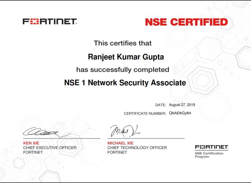 Ranjeet Kumar Gupta on LinkedIn: Today I achieved the Fortinet NSE 1 ... Ranjeet Kumar Gupta on LinkedIn: Today I achieved the Fortinet NSE 1 ...