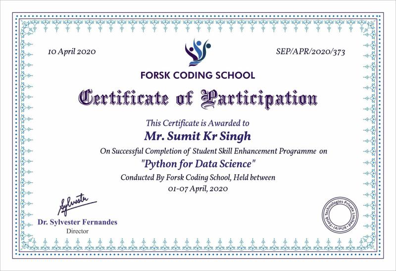 Sumit Kr Singh on LinkedIn: #pythoncourse #forsktechnolgies # ... Sumit Kr Singh on LinkedIn: #pythoncourse #forsktechnolgies # ...