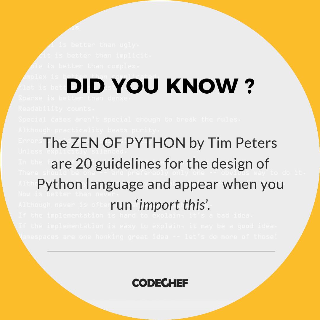 CodeChef on LinkedIn: #codechef #pythonprogramming #programming #facts CodeChef on LinkedIn: #codechef #pythonprogramming #programming #facts