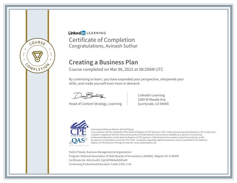 Avinash Suthar on LinkedIn: Certificate of Completion Avinash Suthar on LinkedIn: Certificate of Completion