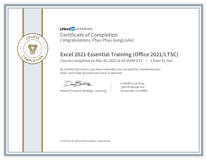 Phyu Phyu Aung(Julie) on LinkedIn: Certificate of Completion Phyu Phyu Aung(Julie) on LinkedIn: Certificate of Completion
