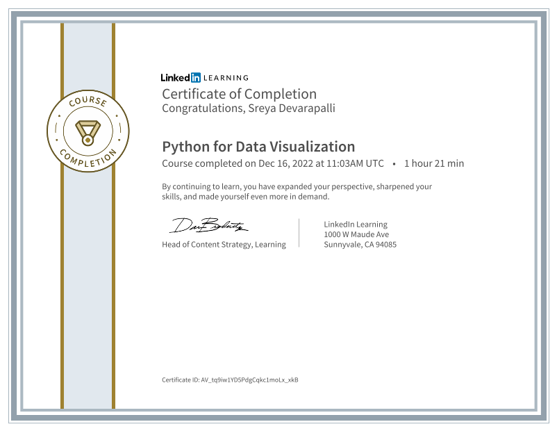 Sreya Devarapalli on LinkedIn: Certificate of Completion Sreya Devarapalli on LinkedIn: Certificate of Completion