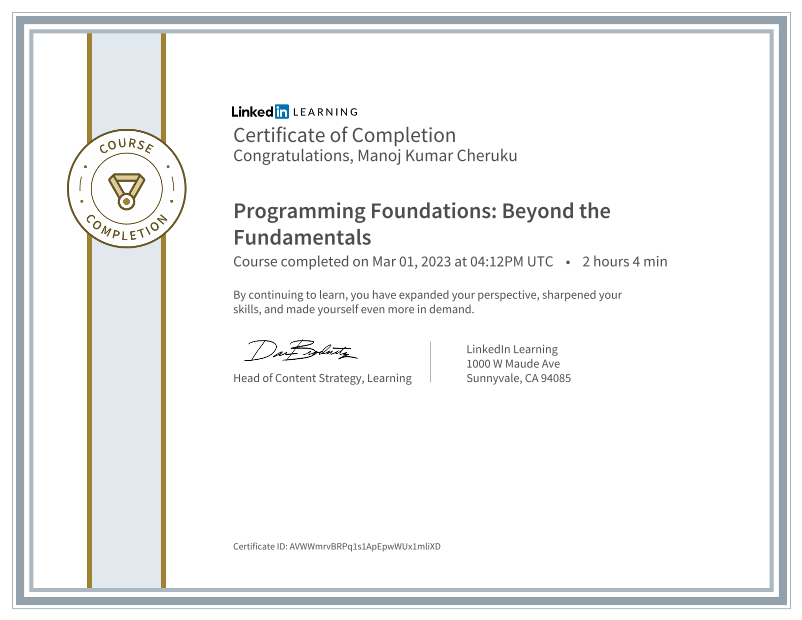 Manoj Kumar Cheruku on LinkedIn: Certificate of Completion Manoj Kumar Cheruku on LinkedIn: Certificate of Completion