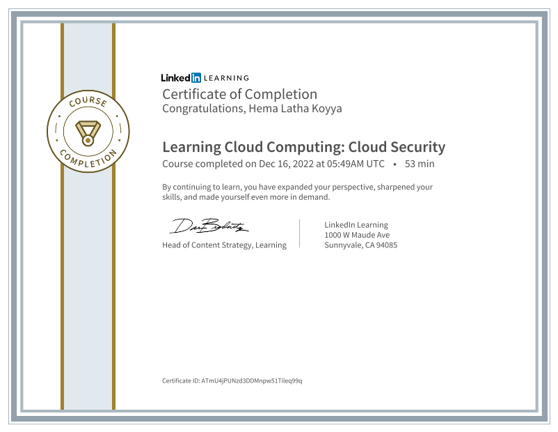 Hema Latha Koyya on LinkedIn: Certificate of Completion Hema Latha Koyya on LinkedIn: Certificate of Completion