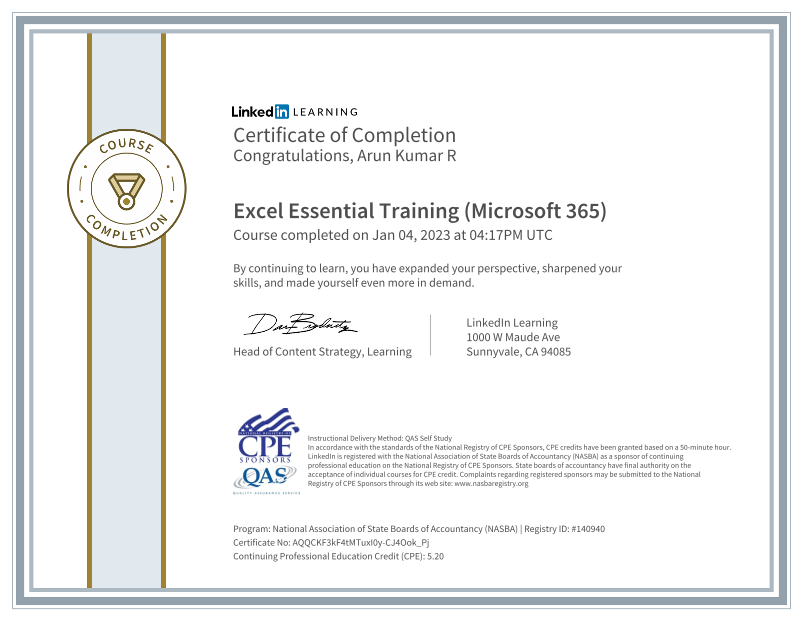 Arun Kumar R on LinkedIn: Certificate of Completion Arun Kumar R on LinkedIn: Certificate of Completion