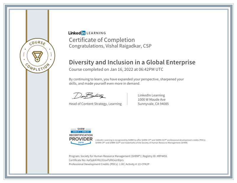 Vishal Raigadkar, CPP on LinkedIn: Certificate of Completion Vishal Raigadkar, CPP on LinkedIn: Certificate of Completion