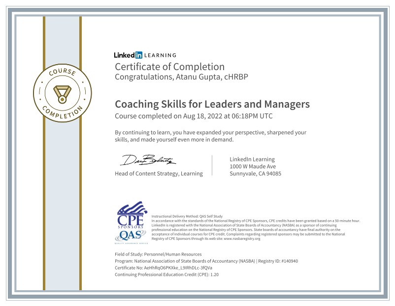 Certificate of Completion | Atanu Gupta, cHRBP, CODP (Edupro-UK) Certificate of Completion | Atanu Gupta, cHRBP, CODP (Edupro-UK)