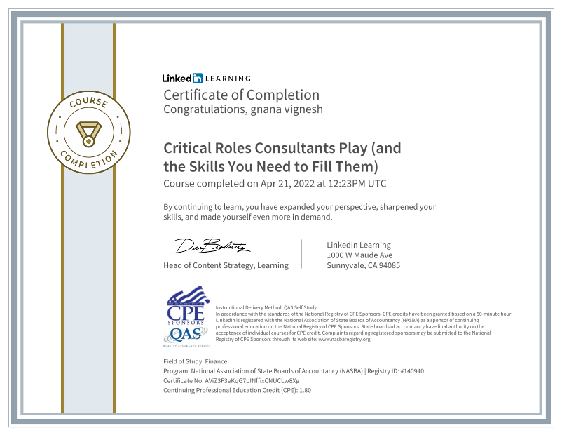 gnana vignesh on LinkedIn: Certificate of Completion gnana vignesh on LinkedIn: Certificate of Completion