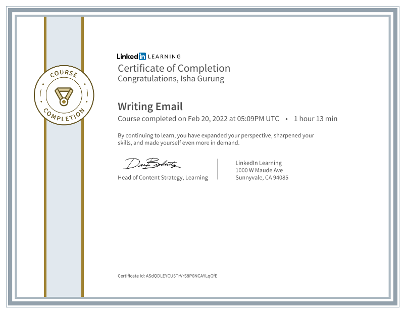 Isha Gurung on LinkedIn: Certificate of Completion Isha Gurung on LinkedIn: Certificate of Completion