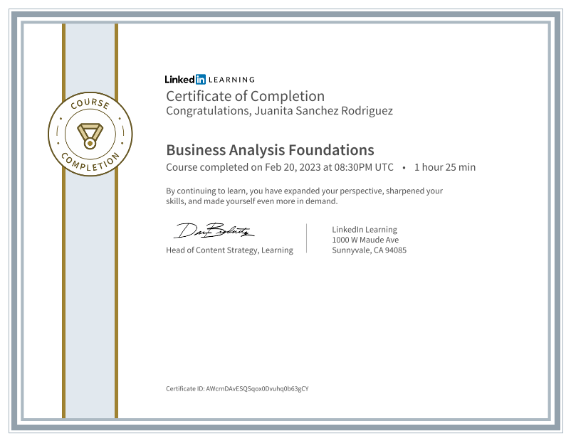 Juanita Sanchez Rodriguez on LinkedIn: Certificate of Completion Juanita Sanchez Rodriguez on LinkedIn: Certificate of Completion