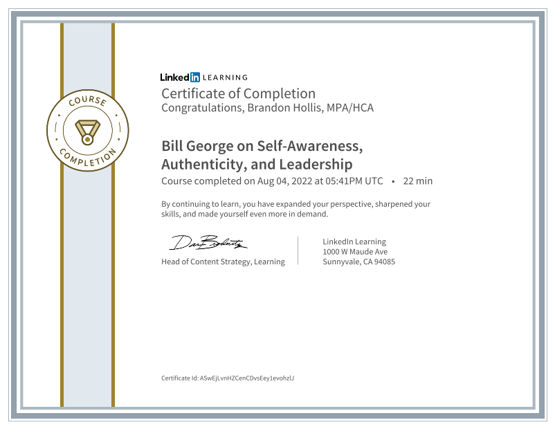 Certificate of Completion | Brandon Hollis, MPA/HCA, LSSGB Certificate of Completion | Brandon Hollis, MPA/HCA, LSSGB