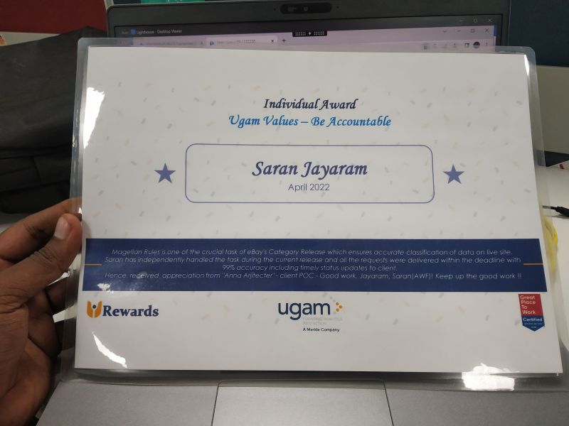 Saran Jayaram on LinkedIn: #ugam #merkle #ebay #individualaward #team Saran Jayaram on LinkedIn: #ugam #merkle #ebay #individualaward #team