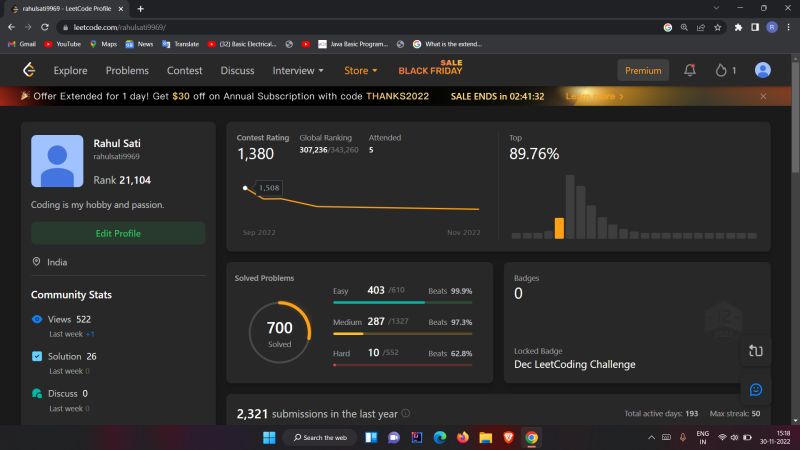 completed 700 questions on leetcode | Rahul sati completed 700 questions on leetcode | Rahul sati