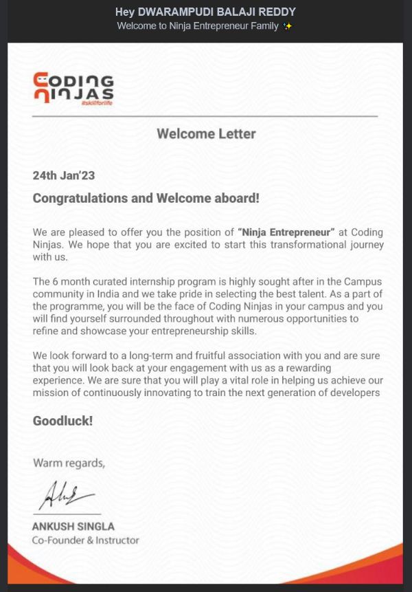 Dwarampudi Balaji Reddy on LinkedIn: #codingninjas #campusambassador # ... Dwarampudi Balaji Reddy on LinkedIn: #codingninjas #campusambassador # ...