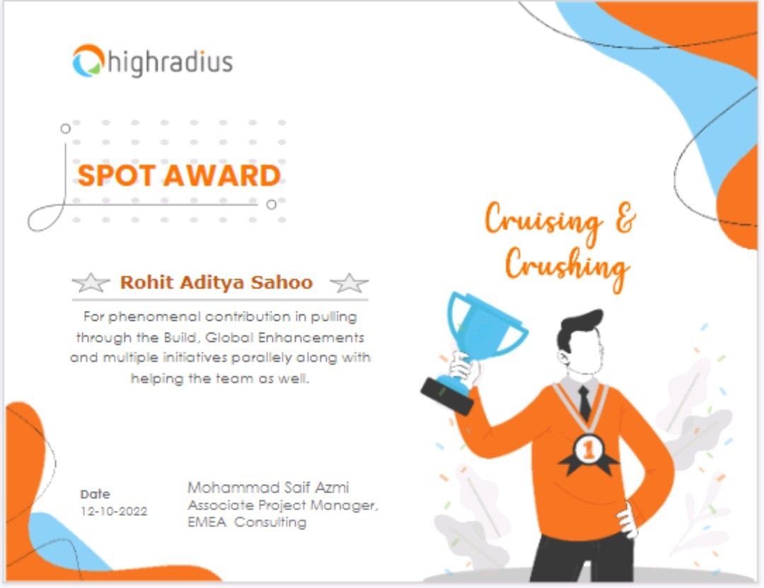 Delighted to receive the Spot Award. | Rohit Aditya Sahoo Delighted to receive the Spot Award. | Rohit Aditya Sahoo