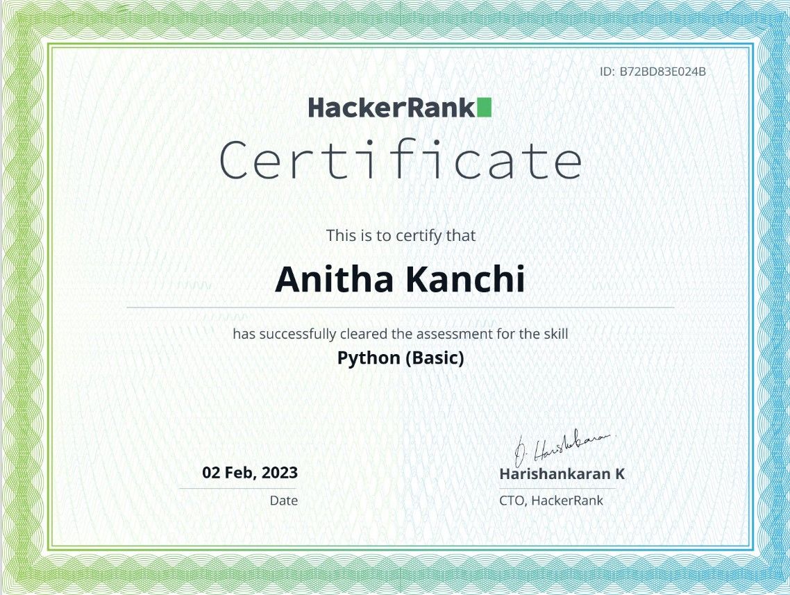 Anitha Kanchi on LinkedIn: #hackerrank #python #share #javascript # ... Anitha Kanchi on LinkedIn: #hackerrank #python #share #javascript # ...