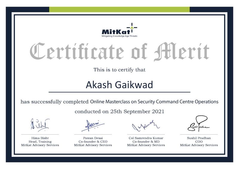 I have Successfully Completed Command Center Course. MitKat Advisory ... I have Successfully Completed Command Center Course. MitKat Advisory ...