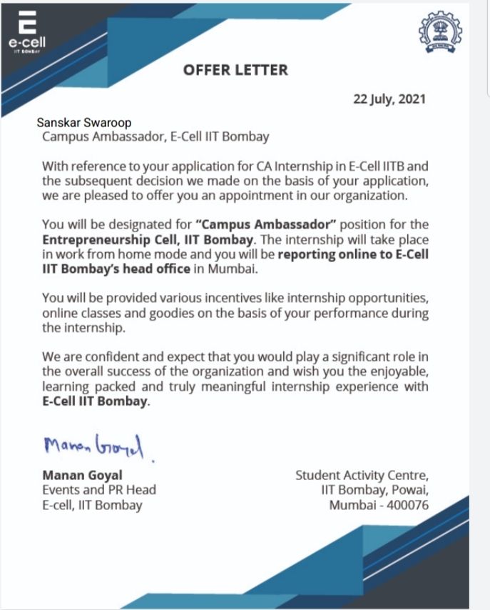 Sanskar Swaroop Sahoo on LinkedIn: E- Cell IIT BOMBAY Sanskar Swaroop Sahoo on LinkedIn: E- Cell IIT BOMBAY