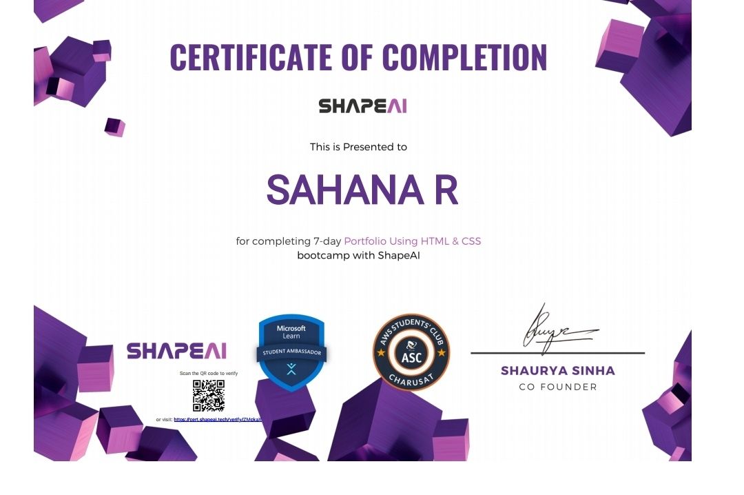 Sahana Ramamoorthi on LinkedIn: #html #html5 #css #bootcamp #shapeai Sahana Ramamoorthi on LinkedIn: #html #html5 #css #bootcamp #shapeai