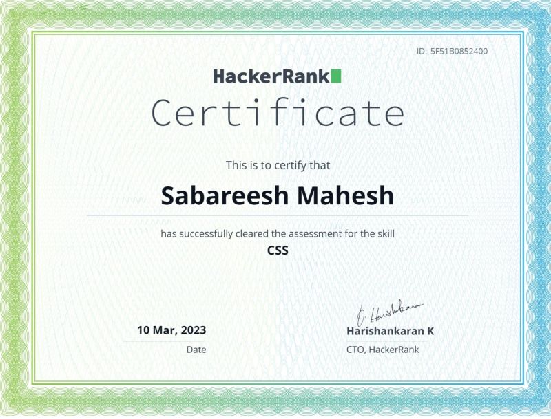 Sabareesh Mahesh on LinkedIn: #hackerrank #css #html Sabareesh Mahesh on LinkedIn: #hackerrank #css #html