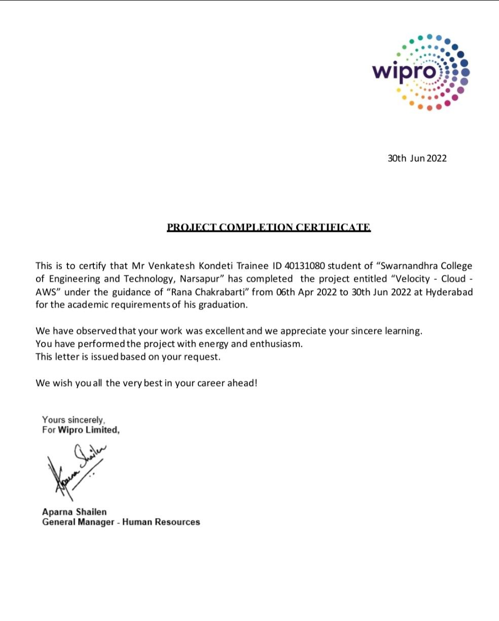 #aws #cloud #velocity #wipro | Venkatesh Kondeti #aws #cloud #velocity #wipro | Venkatesh Kondeti