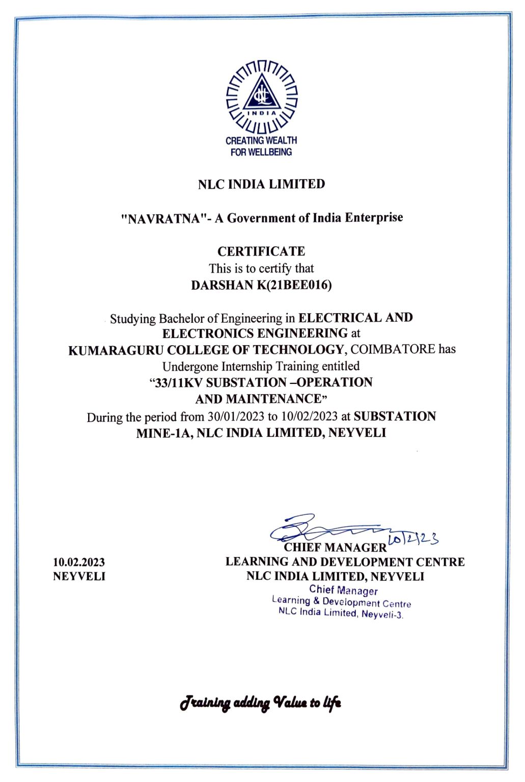 DARSHAN K on LinkedIn: #nlcil #internship DARSHAN K on LinkedIn: #nlcil #internship