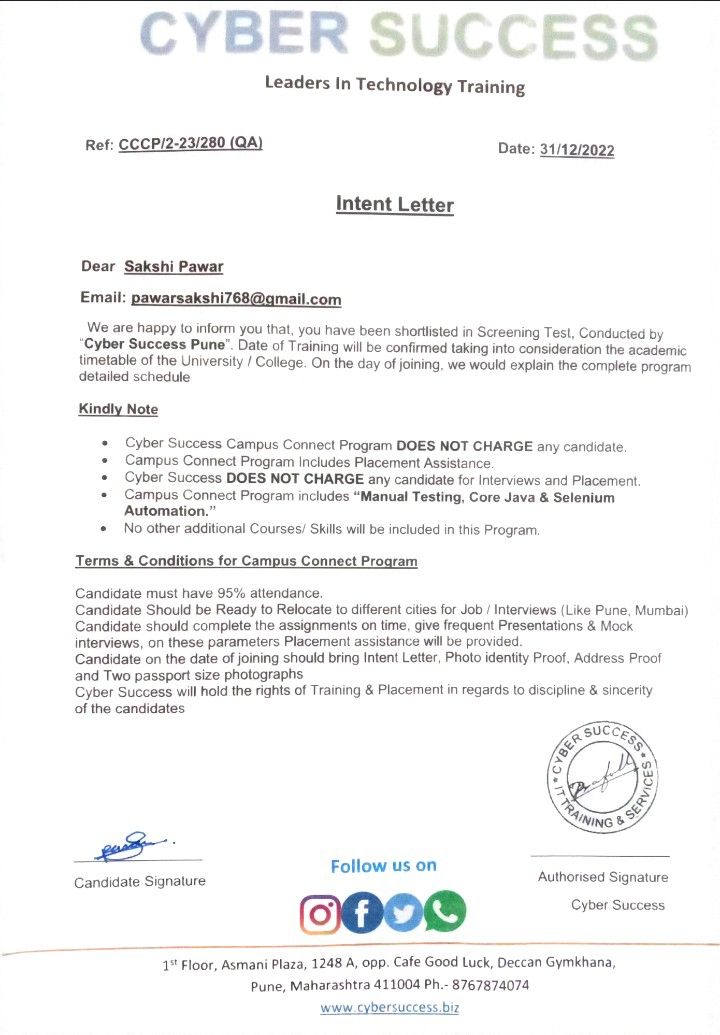 Sakshi Pawar on LinkedIn: #connections #technology #training #cybersucces Sakshi Pawar on LinkedIn: #connections #technology #training #cybersucces
