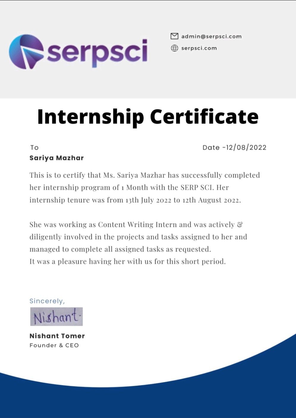 Sariya Mazhar on LinkedIn: #internship #internshala Sariya Mazhar on LinkedIn: #internship #internshala