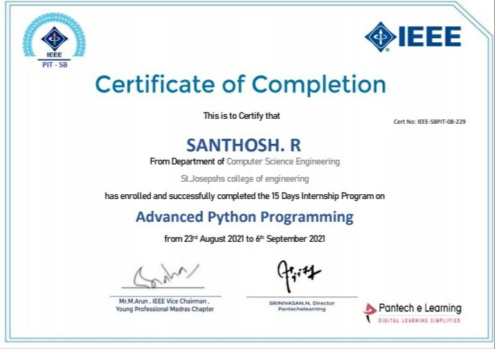 Santhosh R on LinkedIn: #python #internship Santhosh R on LinkedIn: #python #internship