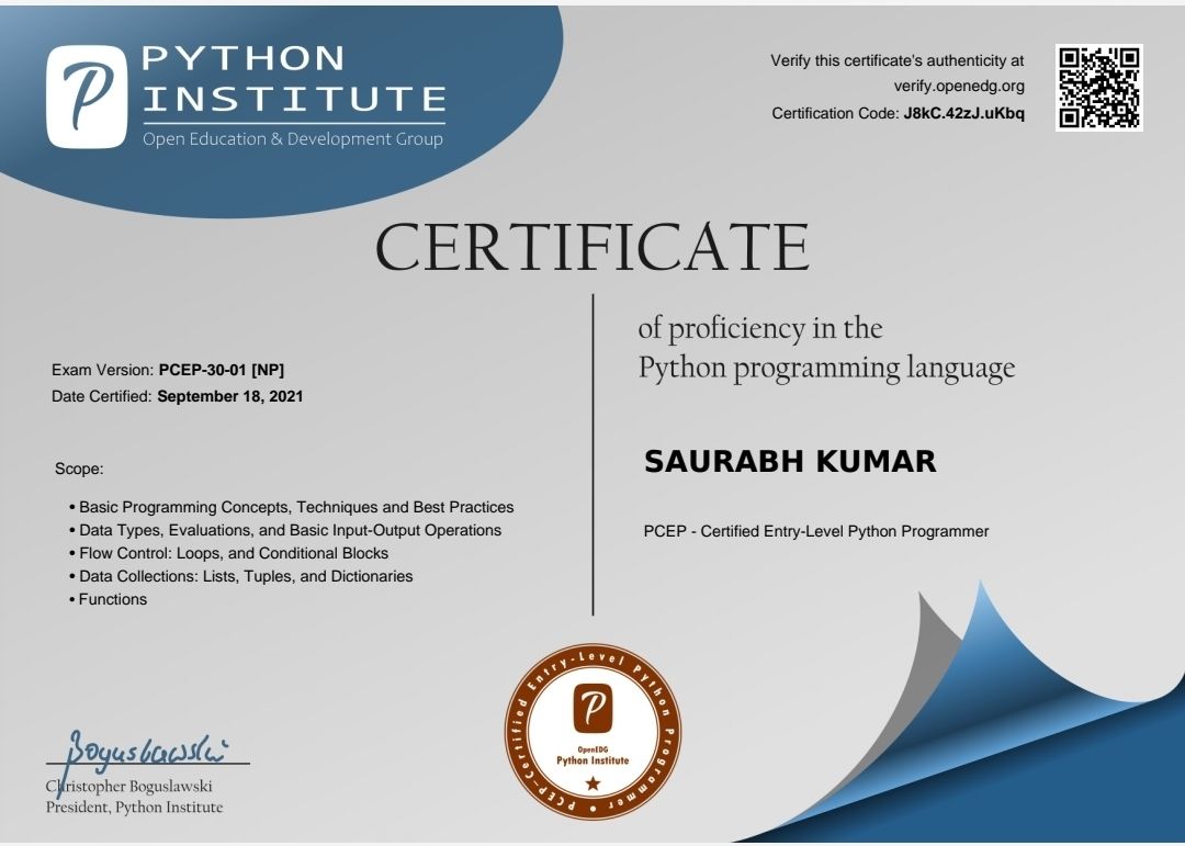 Saurabh Kumar Sharma on LinkedIn: #pythonprogramming #pcep #pythoninstitute Saurabh Kumar Sharma on LinkedIn: #pythonprogramming #pcep #pythoninstitute