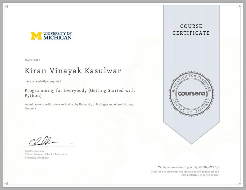 Kiran Kasulwar on LinkedIn: #coursera #python #programming Kiran Kasulwar on LinkedIn: #coursera #python #programming