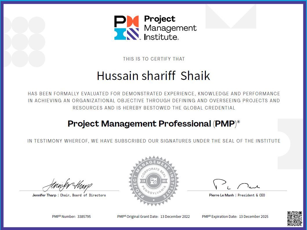 Hussain Shariff Shaik, PMP,CSP-SM, SAFe on LinkedIn: Successfully ... Hussain Shariff Shaik, PMP,CSP-SM, SAFe on LinkedIn: Successfully ...