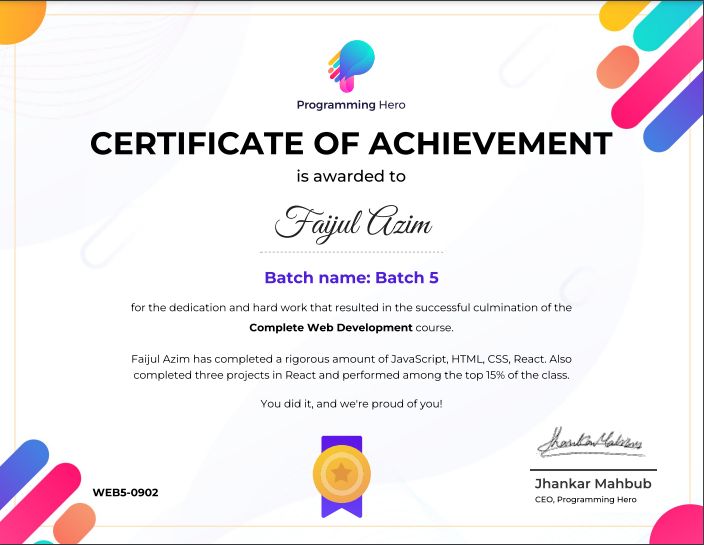 Alhamdulillah Successfully completed Programming Hero's complete web ... Alhamdulillah Successfully completed Programming Hero's complete web ...