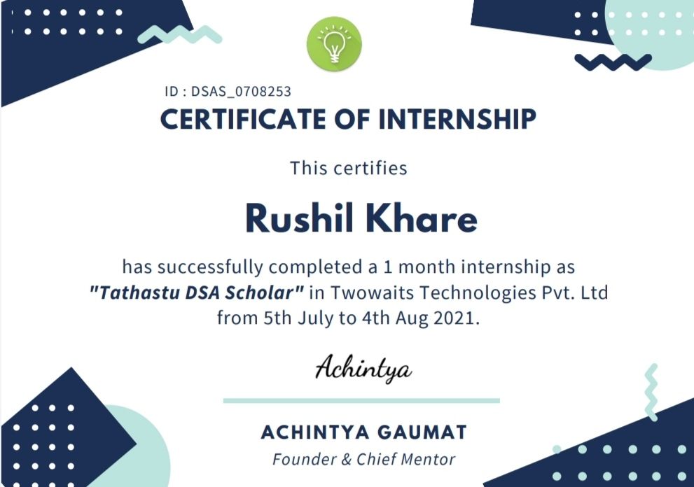 Rushil Khare on LinkedIn: #internship #learning #dsa #opportunity #thankyou Rushil Khare on LinkedIn: #internship #learning #dsa #opportunity #thankyou