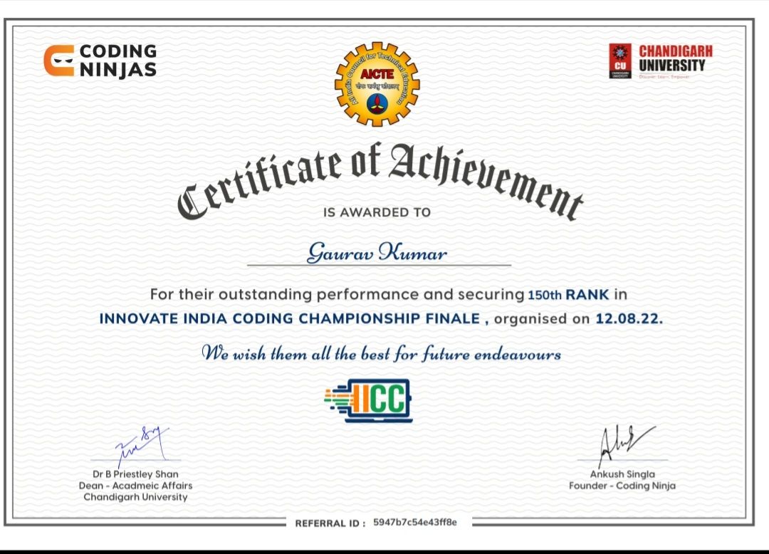 Gaurav Kumar on LinkedIn: #india #coding #codingninjas #aicte # ... Gaurav Kumar on LinkedIn: #india #coding #codingninjas #aicte # ...
